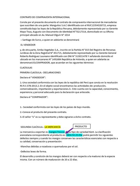 Contrato De Compraventa Internacional Pdf Contabilidad Arbitraje