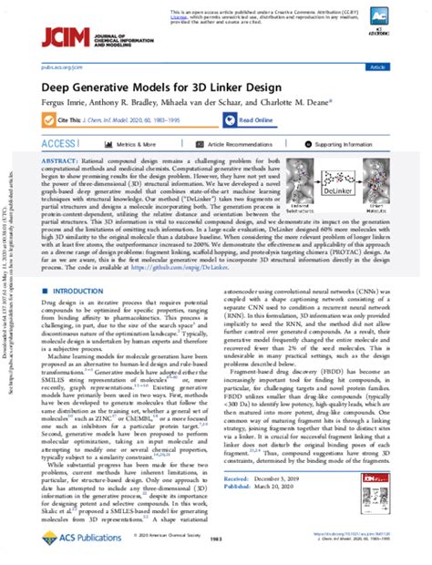 Pdf Deep Generative Models For 3d Linker Design
