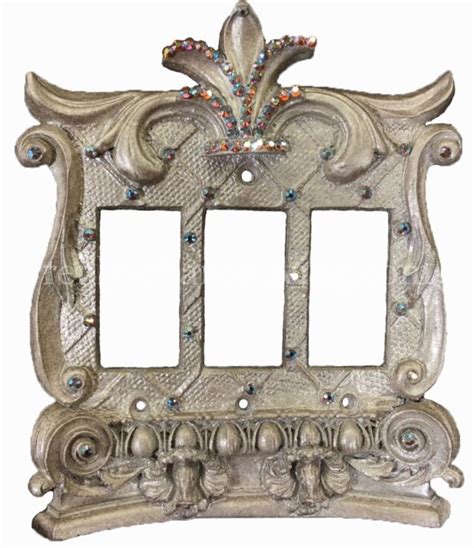 Decorative Triple Rockerdimmer Switch Plate Corinthian With Crystals