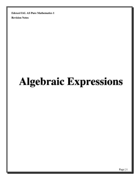 Edexcel IAL Algebraic Expression P Edexcel IAL AS Pure Mathematics Revision Notes Algebraic