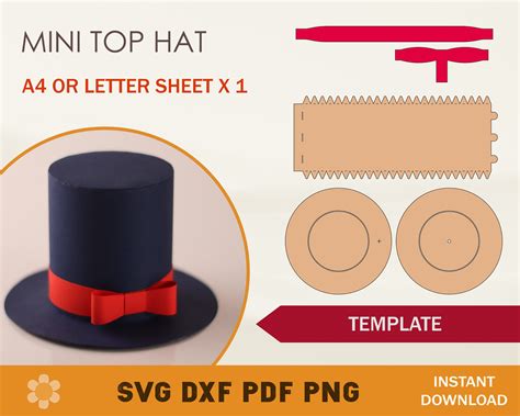 Top Hat Svg Template Paper Hat Template Cylinder Hat Etsy Uk