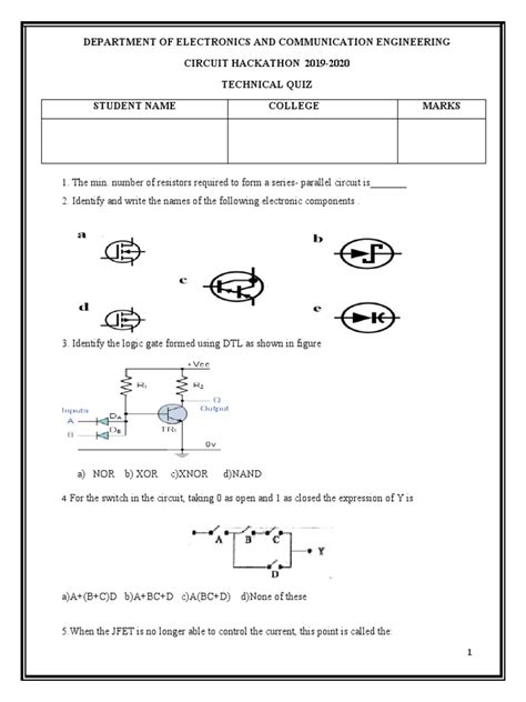 Technical Quiz Ece Pdf Logic Gate Electronic Circuits