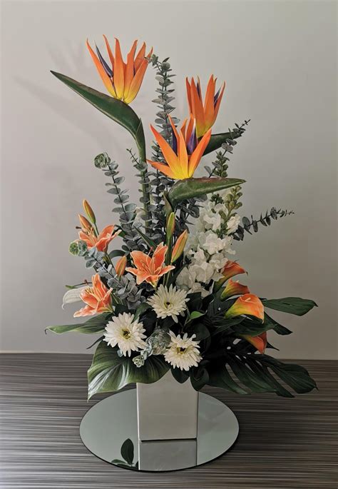 Tropical Flower Arrangement Realistic Artificial Bird Of Paradise Lily And Snapdragon