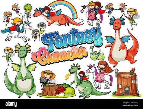 Set Of Fantasy Cartoon Characters Illustration Stock Vector Image And Art