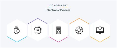 Devices 25 Line Icon Pack Including Disc Computers Gadget Hardware Devices 19222274 Vector