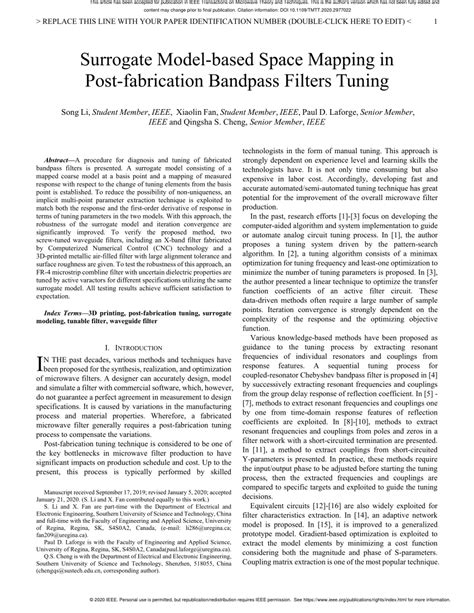 Pdf Surrogate Model Based Space Mapping In Postfabrication Bandpass