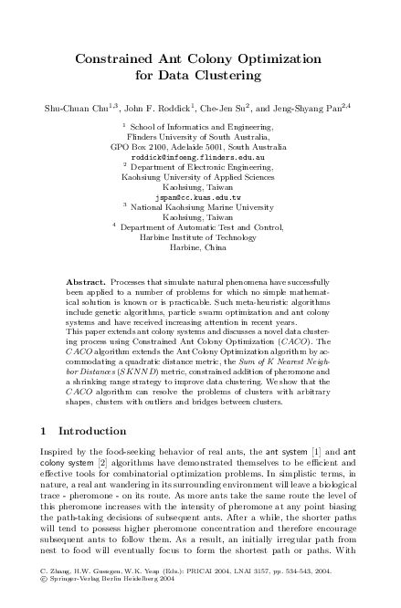 Pdf Constrained Ant Colony Optimization For Data Clustering