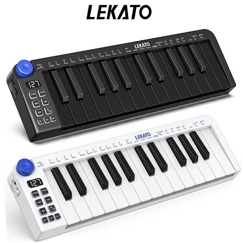 Lekato Mini Midi Keyboard 25 Key Midi Controller Rechargeable Bluetooth 360° Knobs High