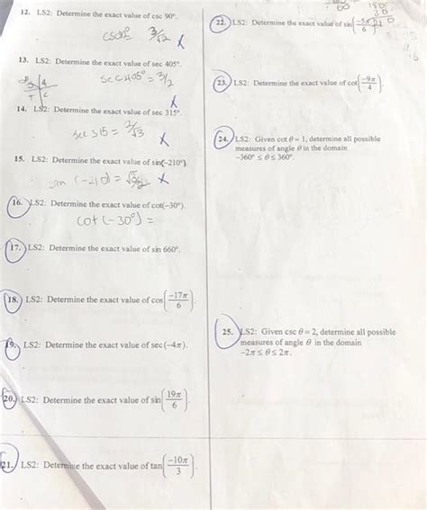 Solved LS Determine The Exact Value Of Csc Chegg Com