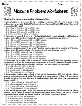 Mixture Problems Worksheet With Multiple Choice By ABCSpaceLearn
