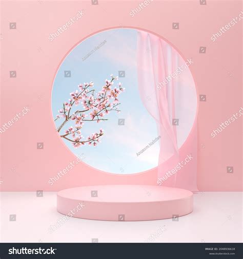 파스텔색 제품은 핑크색 배경에 꽃꽃이 피는 스톡 일러스트 2048936618