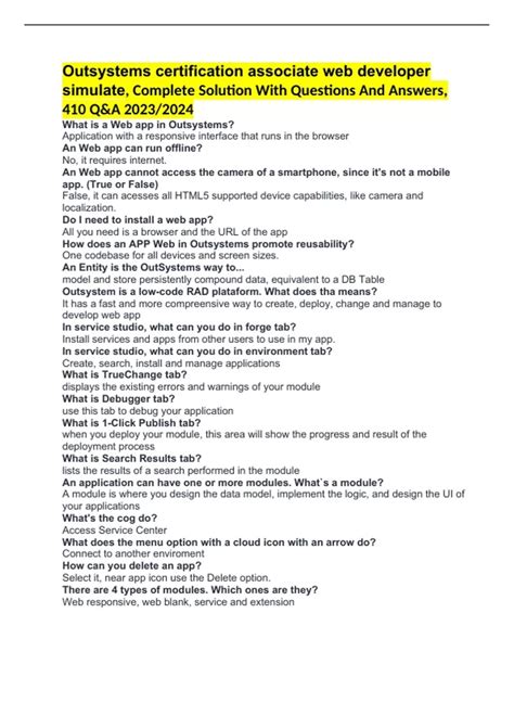 Outsystems Certification Associate Web Developer Simulate Complete Solution With Questions And