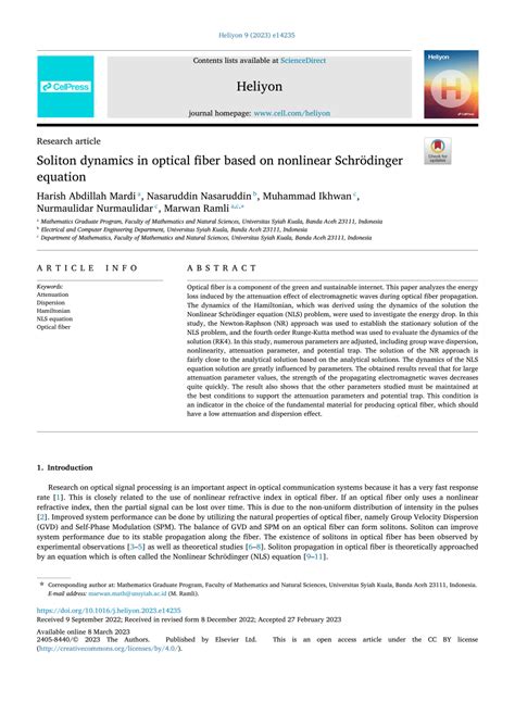 Pdf Soliton Dynamics In Optical Fiber Based On Nonlinear Schrödinger Equation