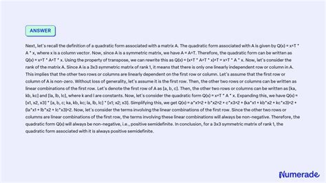 Solved Let A Be A 3Ã—3 Symmetric Matrix Of Rank 1 Then The Quadratic
