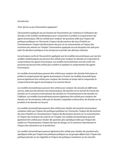 Applied Econometrics note study Introduction Titre Qu est ce que l économétrie appliquée