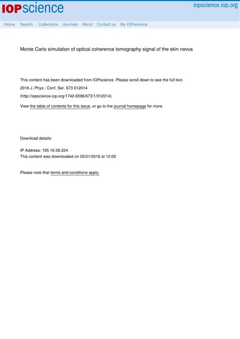 Pdf Monte Carlo Simulation Of Optical Coherence Tomography Signal Of The Skin Nevus