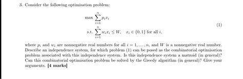 consider the following optimisation