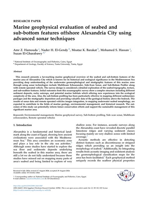 Pdf Marine Geophysical Evaluation Of Seabed And Sub Bottom Features Offshore Alexandria City