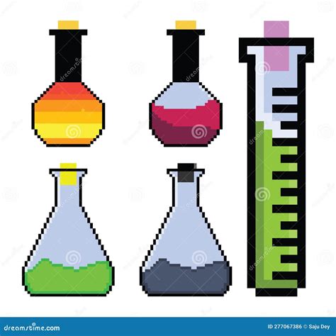 Pixel Art Test Tube Science Laboratory Glassware Pixel Set Stock