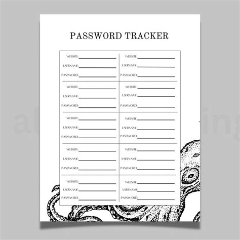 Printable Password Tracker Password Log And Password Keeper Journal Organizer Manager