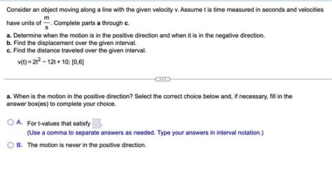 Solved Consider An Object Moving Along A Line With The Given Chegg