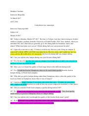 Coded Interview Transcripts Pdf Matthew Catalano Instructor Bargielski March ANT