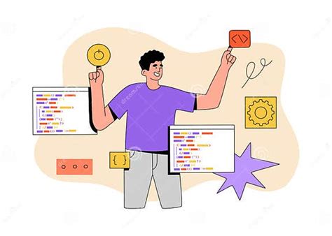 Programmer Working On Web Development On Virtual Computer Screen Stock
