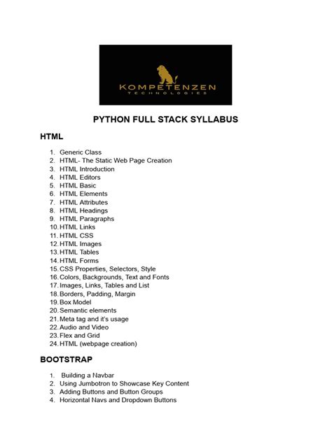 Python Full Stack Syllabus Pdf Html Sql