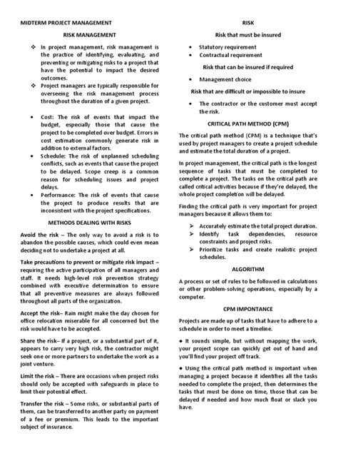 midterm project management pdf project management risk