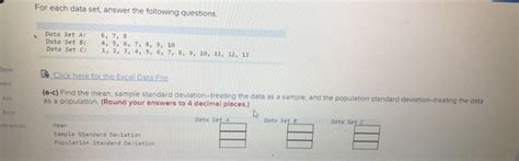 Solved For Each Data Set Answer The Following Questions