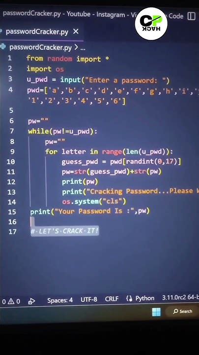 Python Crack Password Shorts Youtube Yputubeshorts Code With Python Youtube