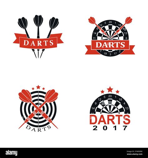 Darts Set Labels Sports Emblem And Symbol Isolated On White Background Dart Boards Target With