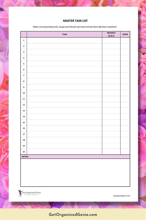Master Task List Free Printable Work Planner Printable Planner