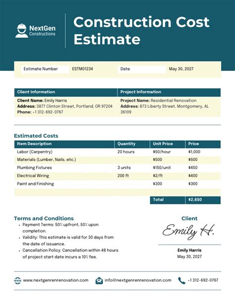 Itemized Construction Estimate Template Venngage