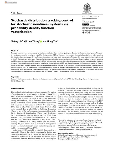 PDF Stochastic Distribution Tracking Control For Stochastic Non Linear Systems Via Probability
