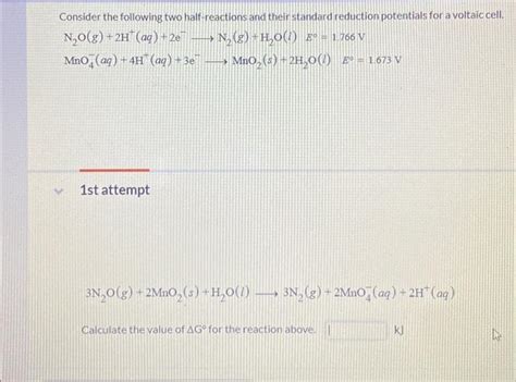 Solved Consider The Following Two Half Reactions And Their