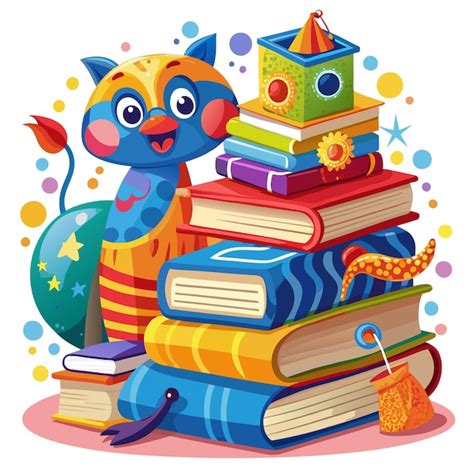 стопка книг с персонажем мультфильма Премиум ai сгенерированный вектор
