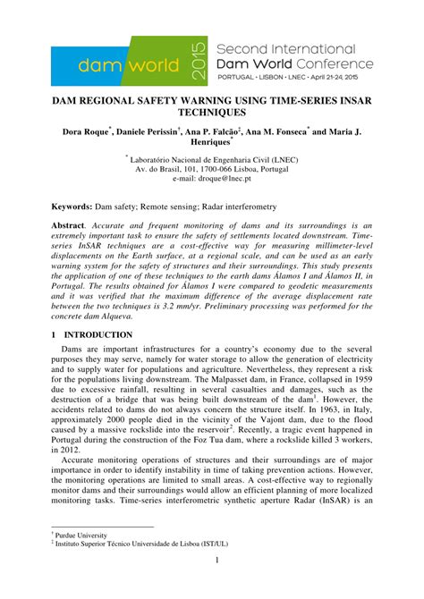 Pdf Dam Regional Safety Warning Using Time Series Insar Techniques