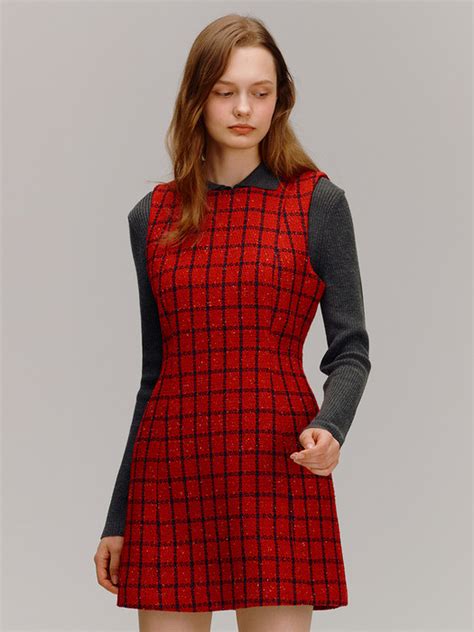 앤유 퓌센 세미 A라인 트위드 미니 원피스 Red 위시버킷