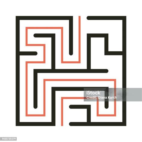 추상 미로 올바른 방법을 찾으십시오 흰색 배경에 고립 된 간단한 사각형 미로 검은 색 라인 벡터 그림입니다 Educational