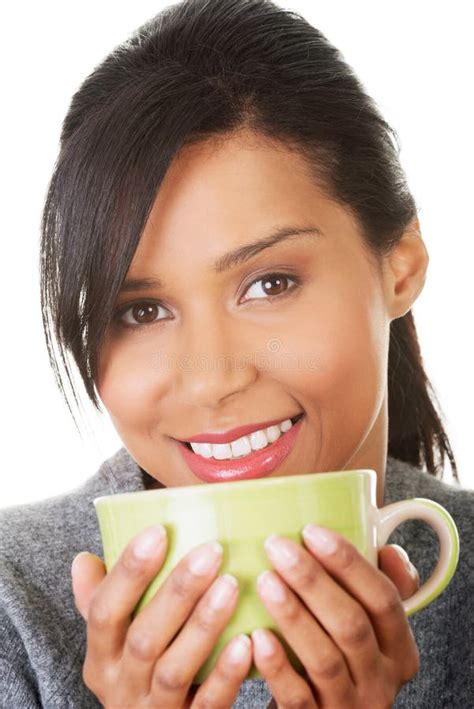 Young Woman Drinking Something From Big Mug Stock Image Image Of Espresso Attractive 35292693