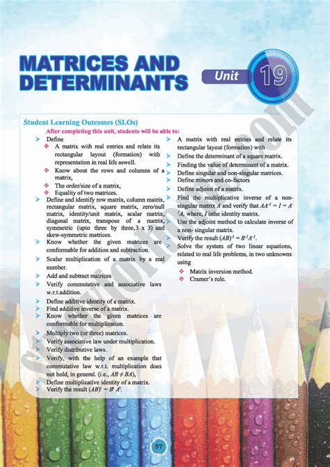 matrices and determinants unit 19 maths 10th text book