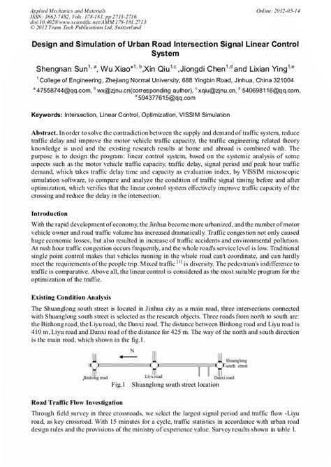 Design And Simulation Of Urban Road Intersection Signal Linear Control System Scientificnet