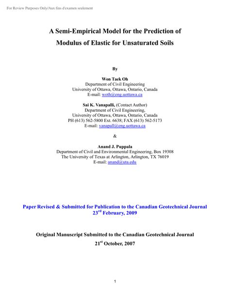 Pdf Semi Empirical Model For The Prediction Of Modulus Of Elasticity
