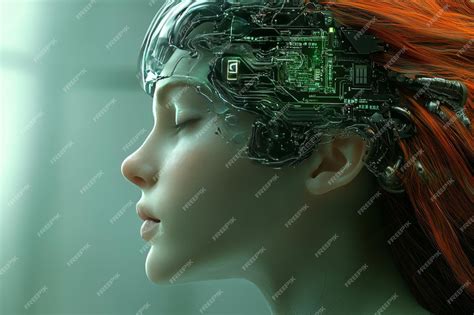 Neurochip Computational Neuroscience Brain Circuitry Ai Chip And Ai Human Interface Woman With