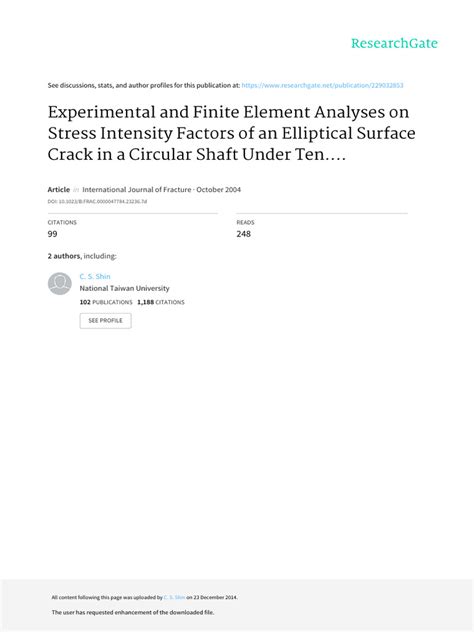 Experimental And Finite Element Analyses On Stress Pdf Fracture