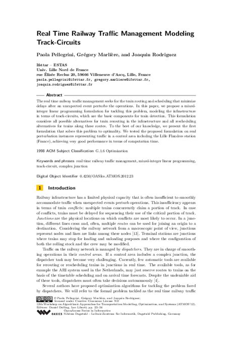 Pdf Real Time Railway Traffic Management Modeling Track Circuits