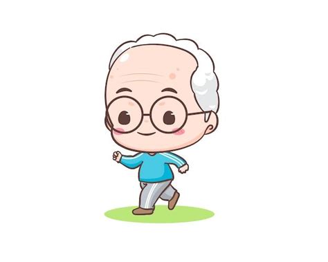 Cute Grandfather Or Old Man Cartoon Character Grandpa Running Kawaii