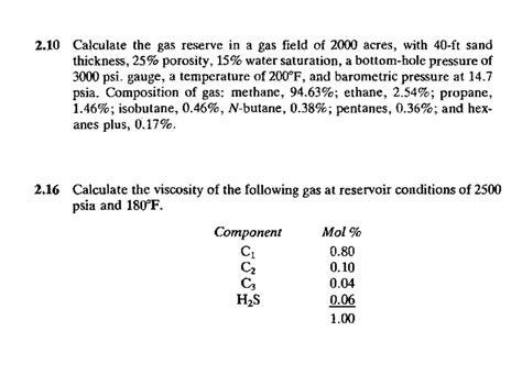 Solved 2 10 Calculate The Gas Reserve In A Gas Field Of 2000 Chegg Com