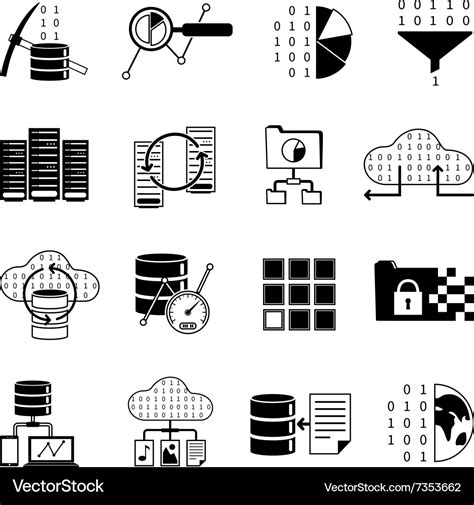 Data Processing Black Icons Royalty Free Vector Image